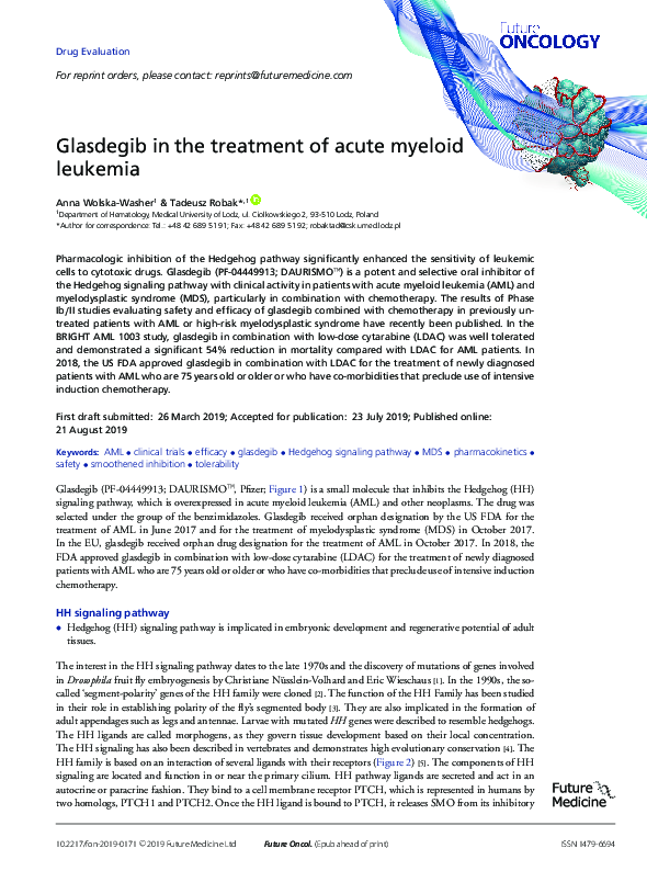 (PDF) Glasdegib in the treatment of acute myeloid leukemia