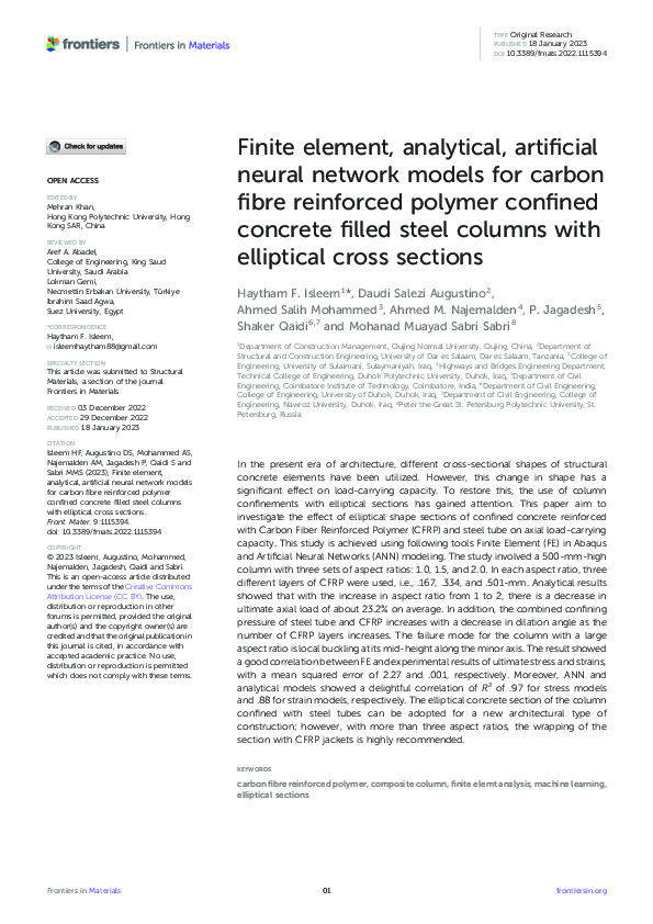 Pdf Finite Element Analytical Artificial Neural Network Models For Carbon Fibre Reinforced