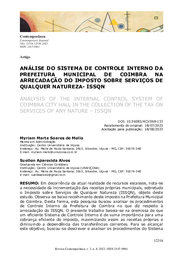 (PDF) Análise Do Sistema De Controle Interno Da Prefeitura Municipal De ...