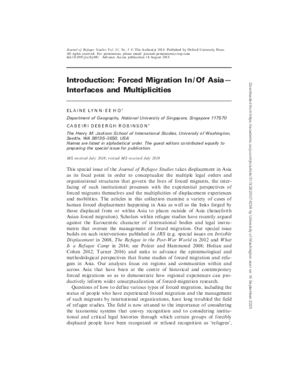 (PDF) Introduction: Forced Migration In/Of Asia -- Interfaces and ...