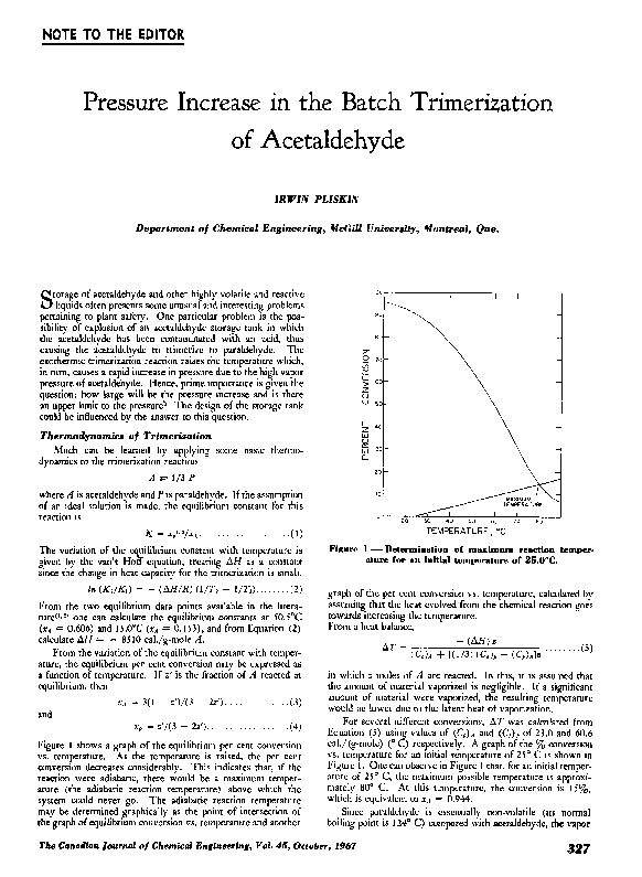 (PDF) Pressure increase in the batch trimerization of acetaldehyde