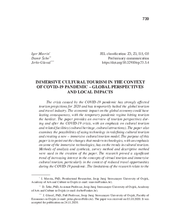 (PDF) Immersive Cultural Tourism in the Context of Covid-19 Pandemic ...