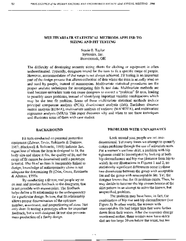 Pdf Multivariate Statistical Methods Applied To Sizing And Fit