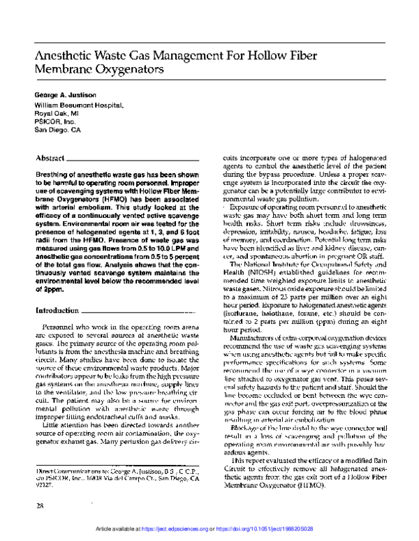 (PDF) Anesthetic Waste Gas Management For Hollow Fiber Membrane Oxygenators