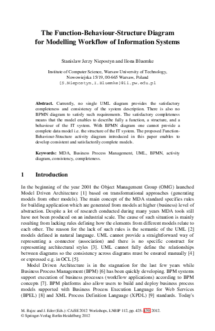 Pdf The Function Behaviour Structure Diagram For Modelling Workflow