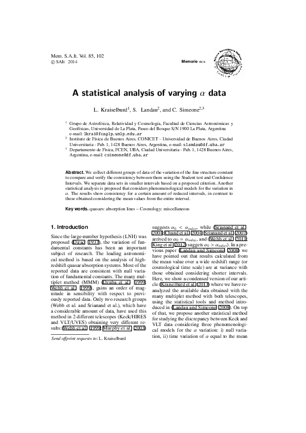 (PDF) A statistical analysis of varying α data