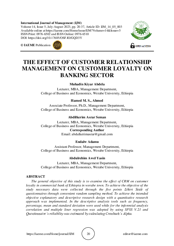 Pdf The Effect Of Customer Relationship Management On Customer