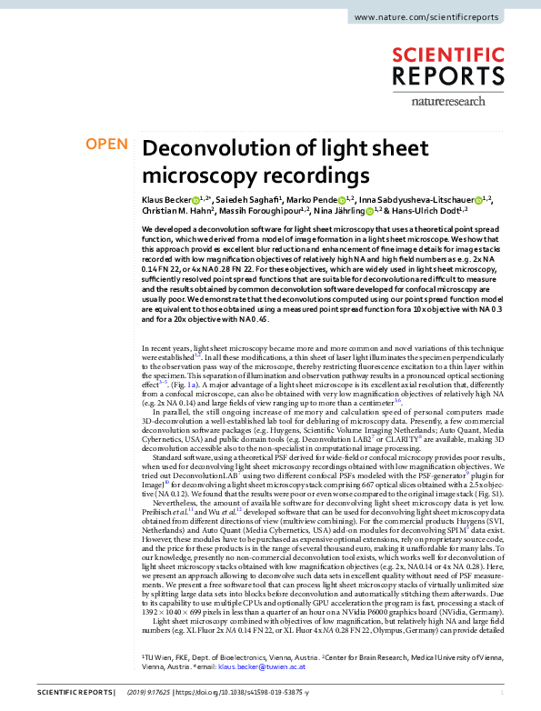 (PDF) Deconvolution of light sheet microscopy recordings