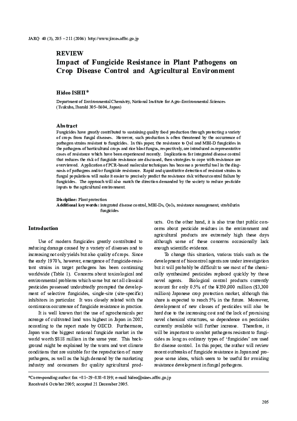 (PDF) Impact of Fungicide Resistance in Plant Pathogens on Crop Disease ...