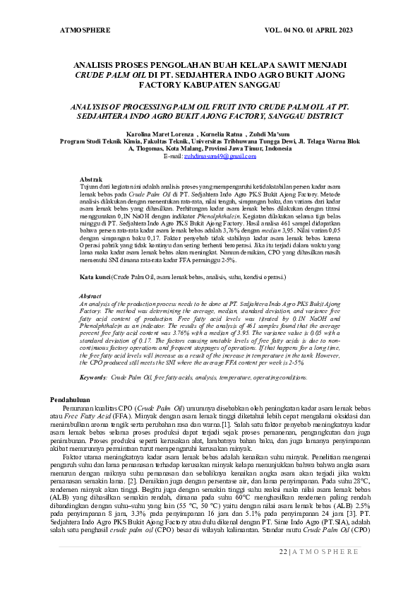 (PDF) Analysis of Processing Palm Oil Fruit Into Crude Palm Oil at Pt ...
