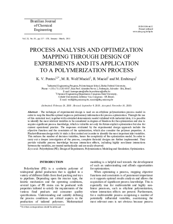 (PDF) Process analysis and optimization mapping through design of experiments and its ...