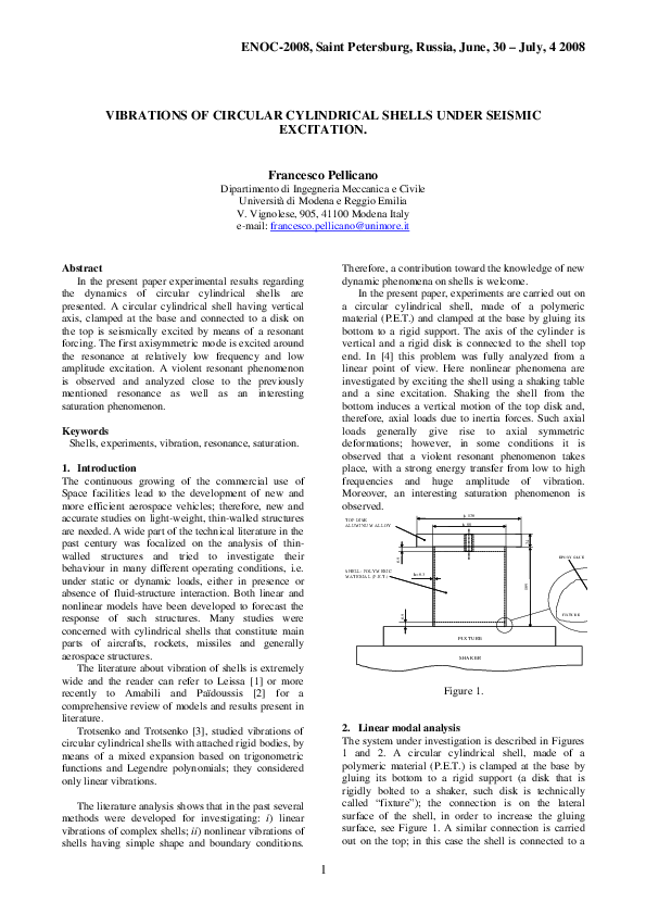 (PDF) Vibrations of circular cylindrical shells: Theory and experiments