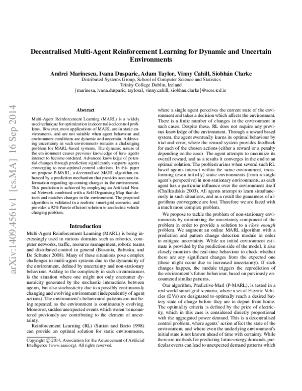 (PDF) Decentralised Multi-Agent Reinforcement Learning for Dynamic and Uncertain Environments