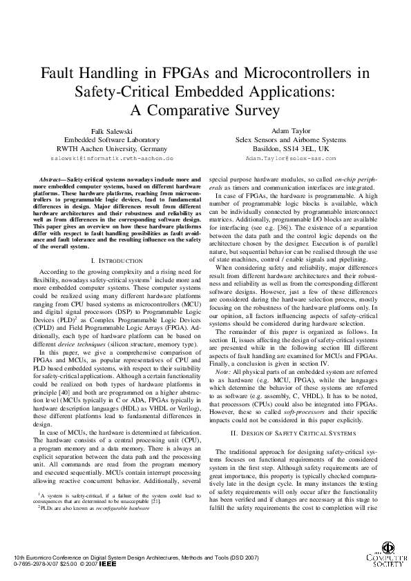 Pdf Comparative Fault Handling In Fpgas And Mcus