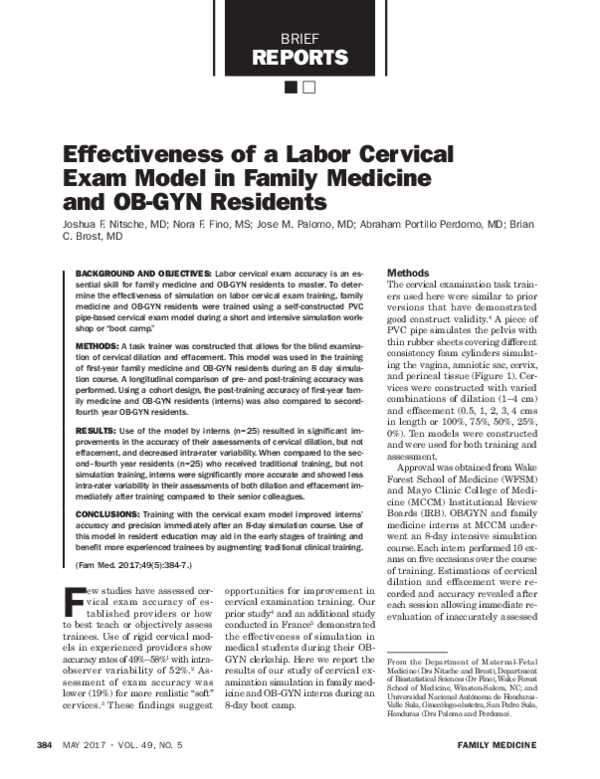 (PDF) Effectiveness of a Labor Cervical Exam Model in Family Medicine ...