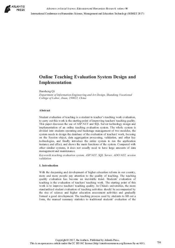 (PDF) Online Teaching Evaluation System Design and Implementation