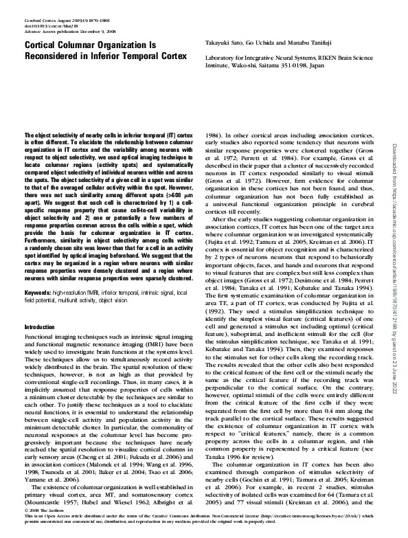 (PDF) Cortical Columnar Organization Is Reconsidered in Inferior ...