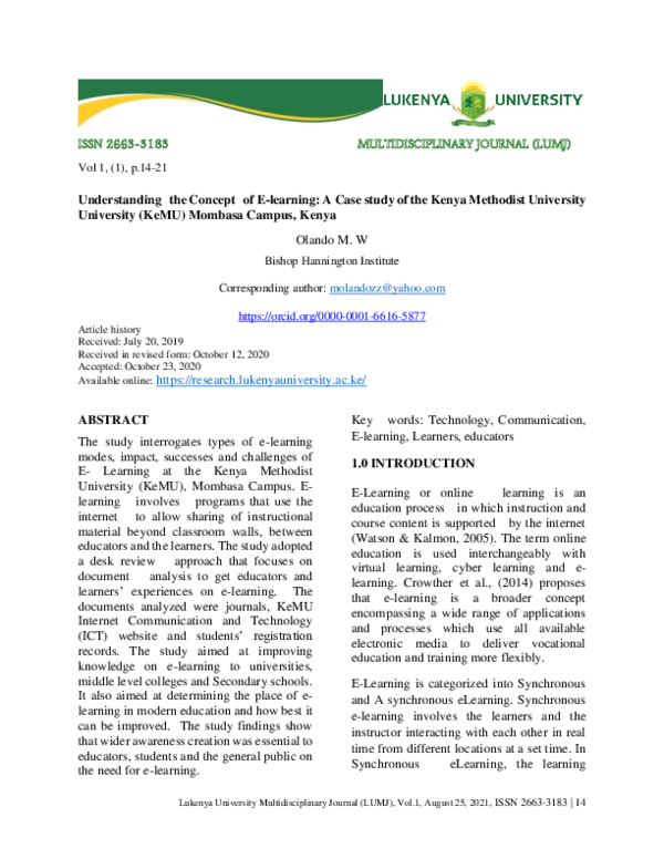 (PDF) Understanding the Concept of E-learning: A Case study of the ...