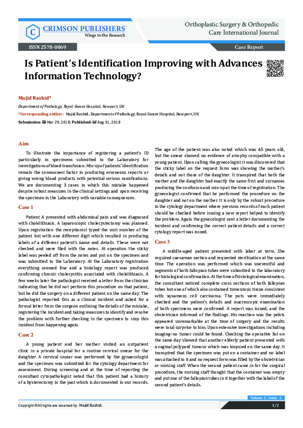 (PDF) Is Patient’s Identification Improving with Advances in ...