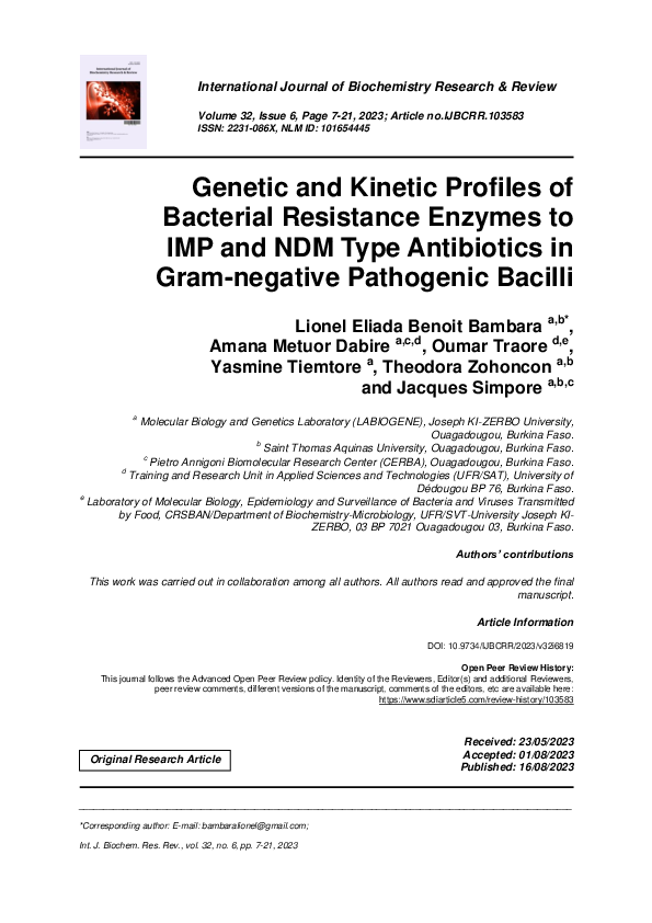 (PDF) Genetic and Kinetic Profiles of Bacterial Resistance Enzymes to ...
