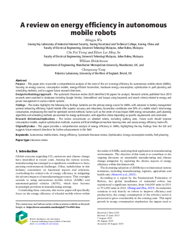 (PDF) A review on energy efficiency in autonomous mobile robots