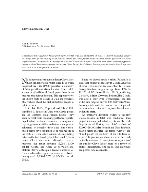 (PDF) Clovis Locales in Utah