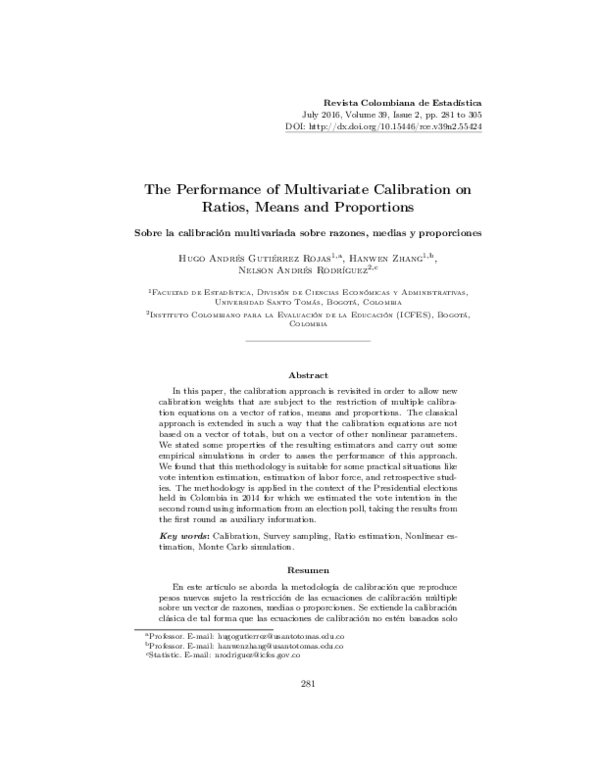 (PDF) The Performance of Multivariate Calibration on Ratios, Means and Proportions