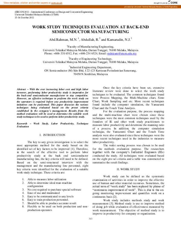 (PDF) Work Study Techniques Evaluation at Back-End Semiconductor Manufacturing