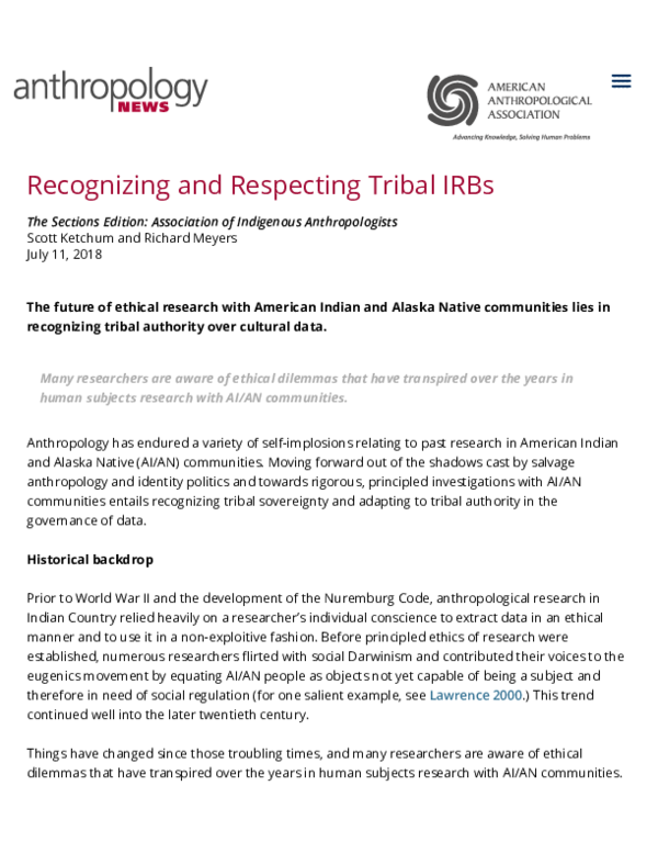 (PDF) Recognizing and Respecting Tribal IRBs