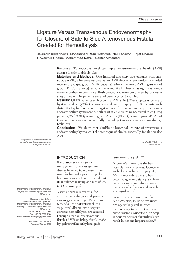 (PDF) Ligature versus transvenous endovenorrhaphy for closure of side ...