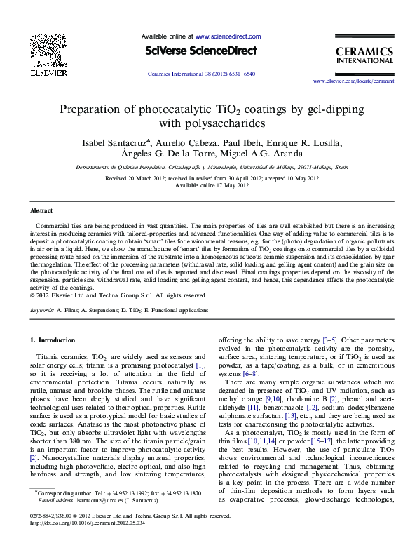 (PDF) Preparation of photocatalytic TiO2 coatings by gel-dipping with ...