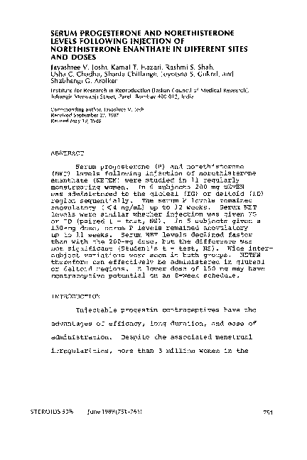 (PDF) Serum progesterone and norethisterone levels following injection ...