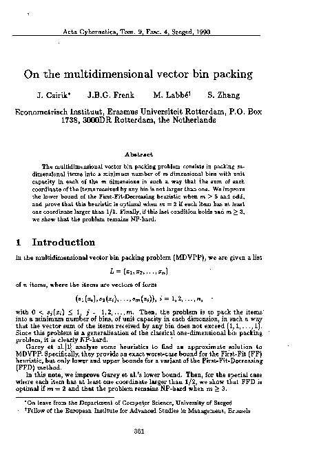 (PDF) On the multidimensional vector bin packing