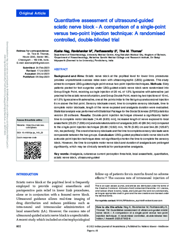 (PDF) Quantitative assessment of ultrasound-guided sciatic nerve block -A comparison of a single ...