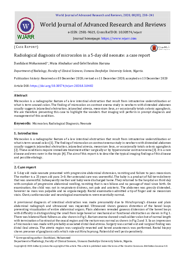 (PDF) Radiological diagnosis of microcolon in a 5-day old neonate: a ...