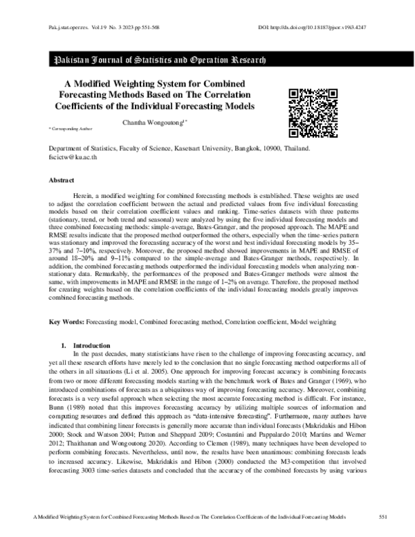 Pdf A Modified Weighting System For Combined Forecasting Methods Based On The Correlation