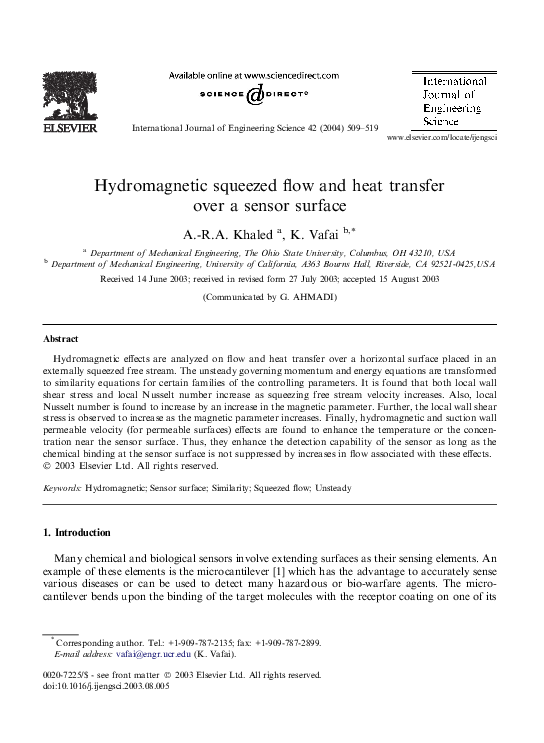 (PDF) Hydromagnetic squeezed flow and heat transfer over a sensor surface