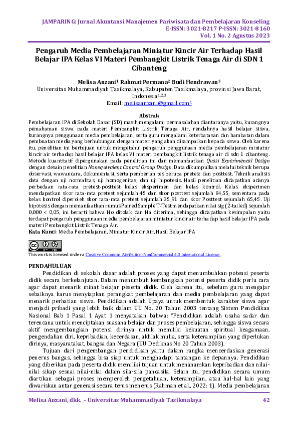 (PDF) Pengaruh Media Pembelajaran Miniatur Kincir Air Terhadap Hasil Belajar IPA Kelas VI Materi ...