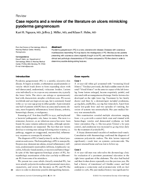(PDF) Case reports and a review of the literature on ulcers mimicking pyoderma gangrenosum