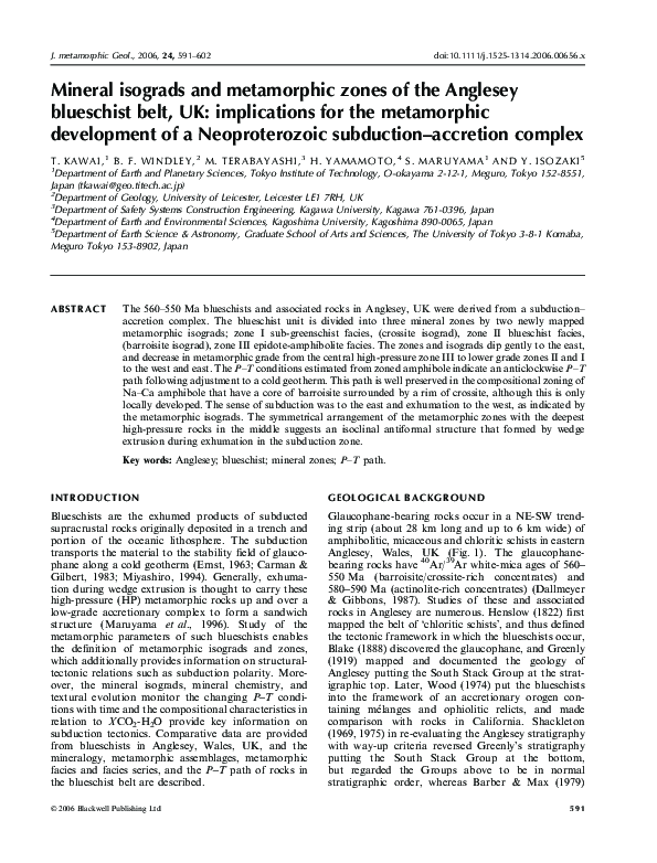 (PDF) Mineral isograds and metamorphic zones of the Anglesey blueschist ...