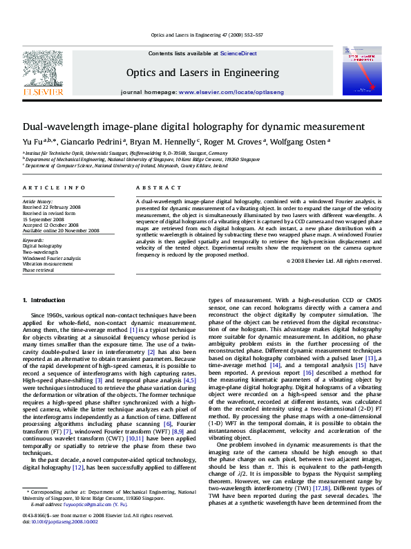 (PDF) Dual-Wavelength Digital Holography for Velocity Measurement