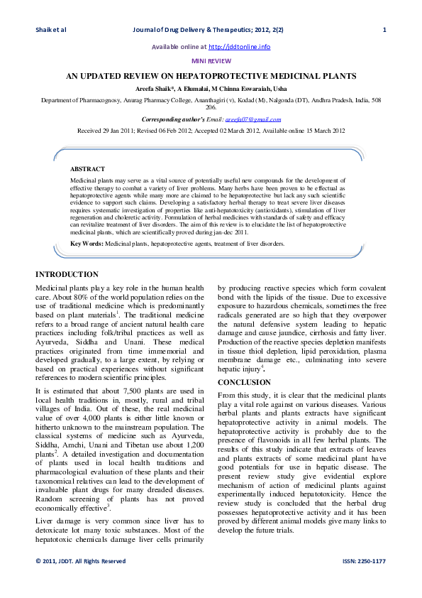 (PDF) An Updated Review on Hepatoprotective Medicinal Plants (PDF) An Updated Review on Hepatoprotective Medicinal Plants