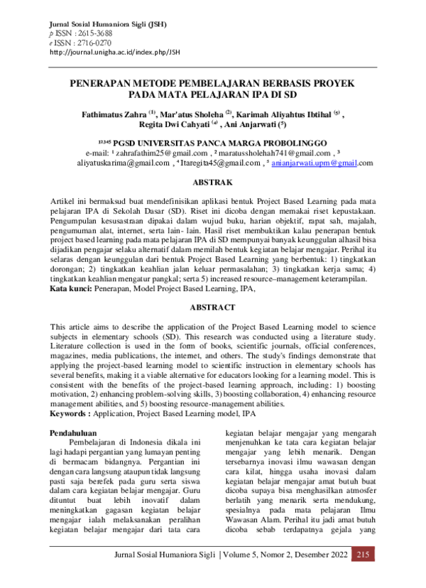 (PDF) Penerapan Metode Pembelajaran Berbasis Proyek Pada Mata Pelajaran ...