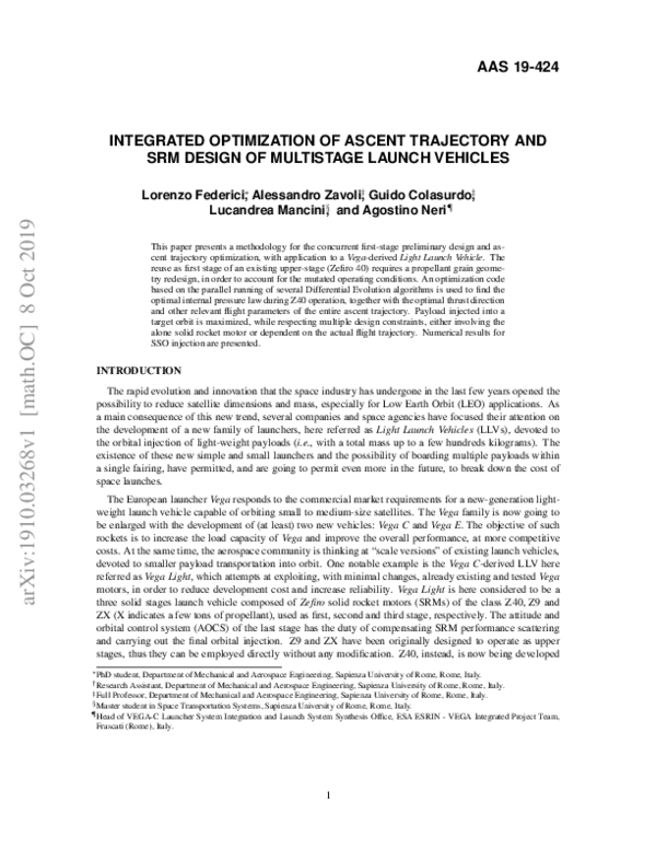 Pdf Integrated Optimization Of Ascent Trajectory And Srm Design Of Multistage Launch Vehicles