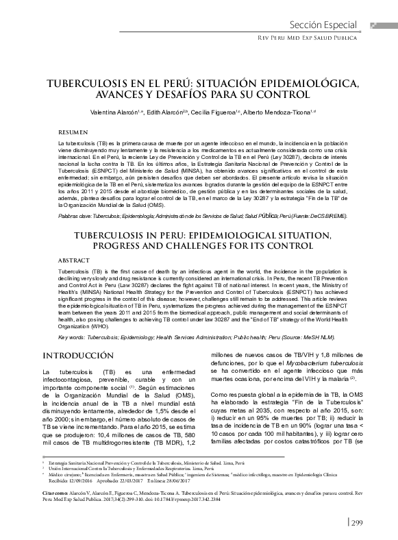 (PDF) [Tuberculosis in Peru: epidemiological situation, progress and ...