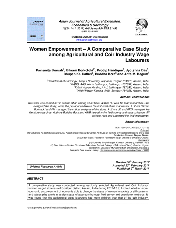 (PDF) Women Empowerment – A Comparative Case Study among Agricultural ...