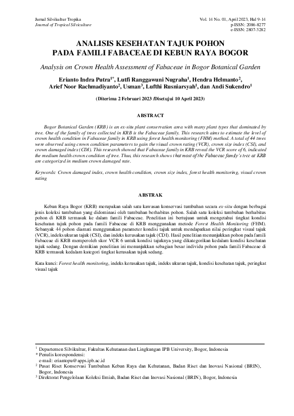 (PDF) Analisis Kesehatan Tajuk Pohon pada Famili Fabaceae di Kebun Raya ...