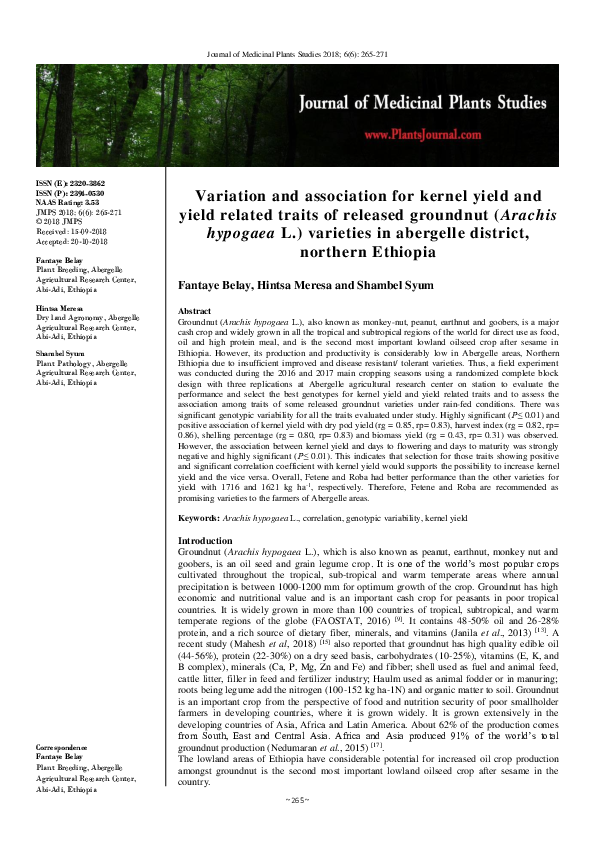 (PDF) Variation and association for kernel yield and yield related traits of released groundnut ...