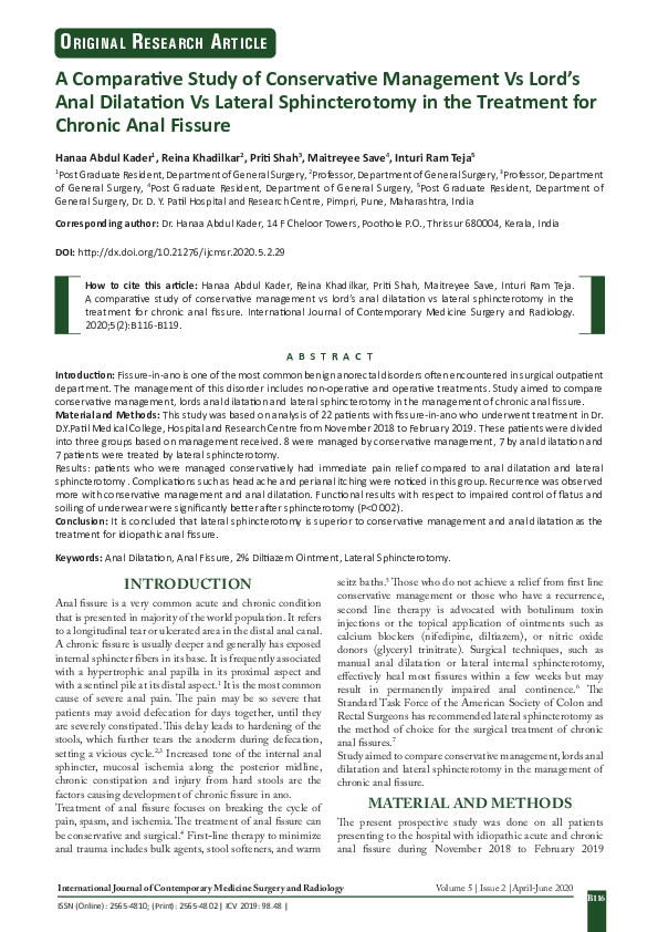 (PDF) A Comparative Study of Conservative Management Vs Lord’s Anal ...