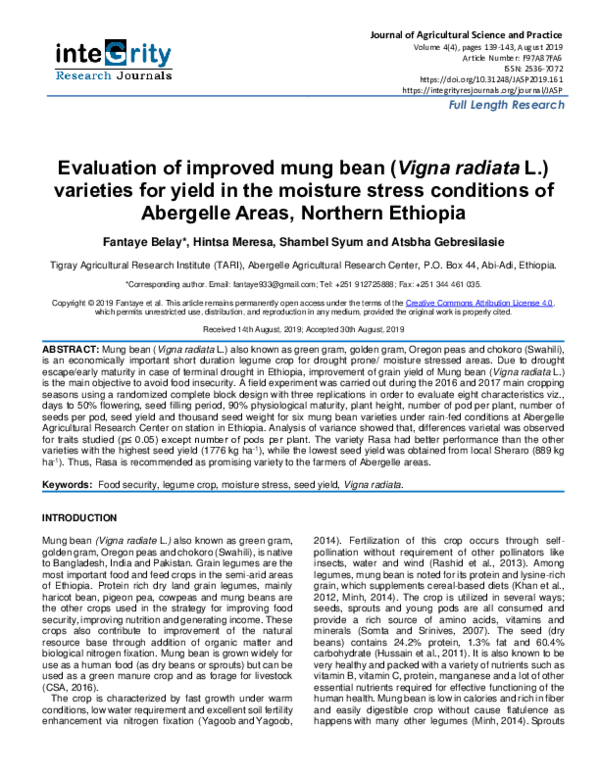 (PDF) Evaluation of improved mung bean (Vigna radiata L.) varieties for ...